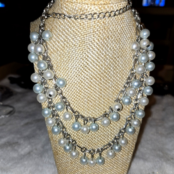 Jewelry | 31 White And Light Blue Faux Pearl Necklace | Poshmark